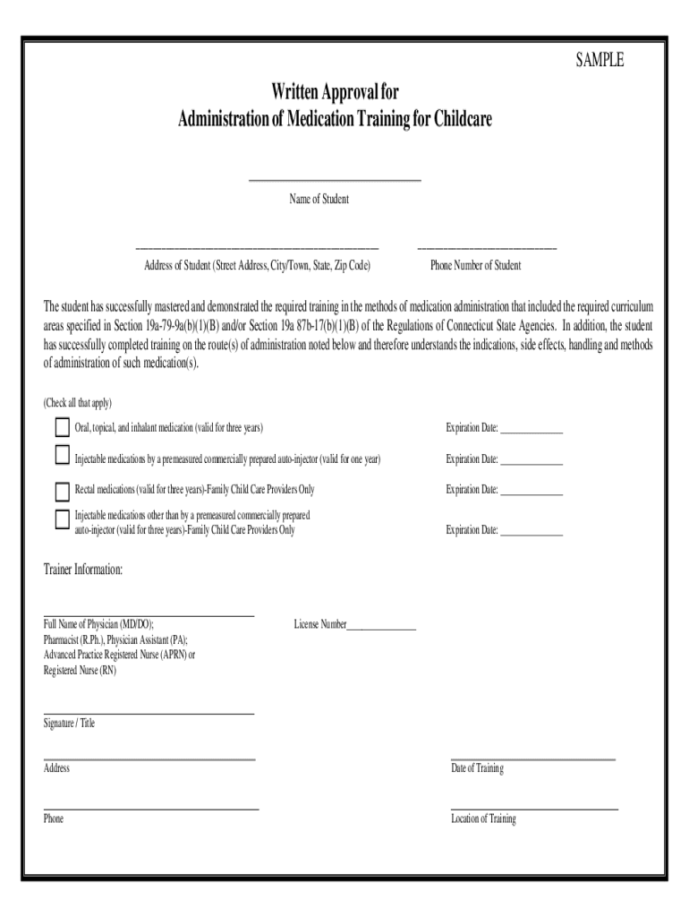 Fillable Online Written Approval for Administration of Medication ...