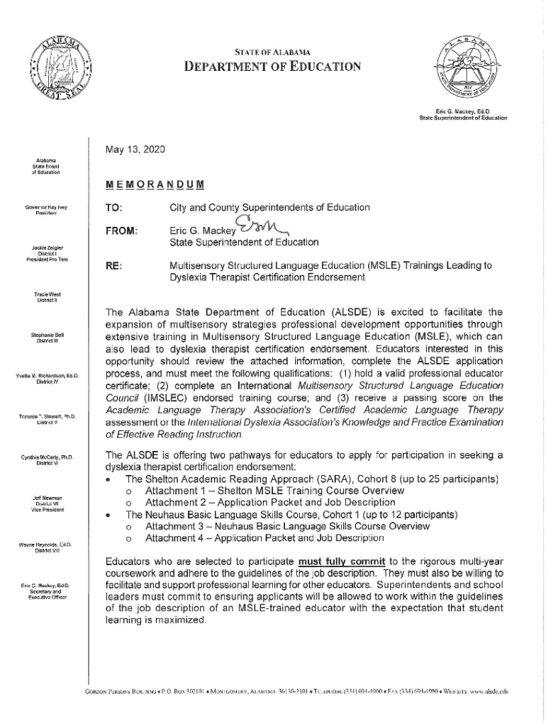 Fillable Online The Honorable Eric Mackey, Ed.D. State Superintendent ...