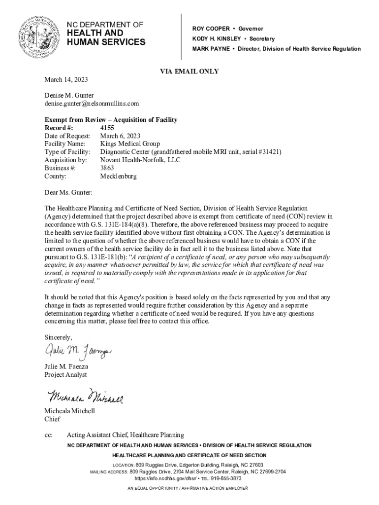 Fillable Online NC DHSR HPCON: No Reviews and Exemptions Fax Email ...