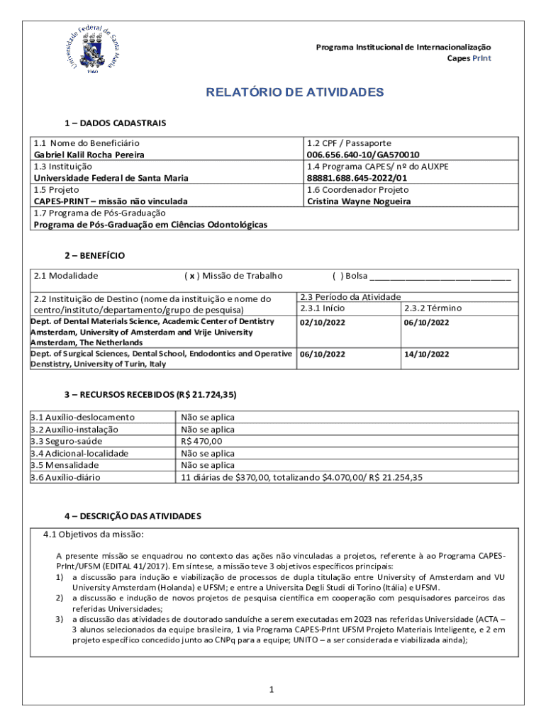 Fillable Online Relatorio Final de Atividades no Exterior - UFSM Fax Email Print - pdfFiller