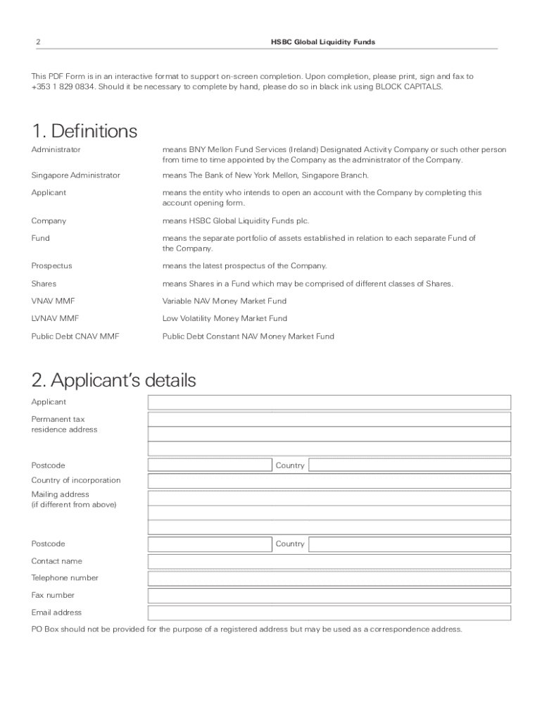 Fillable Online HSBC Global Liquidity Funds plc. Account Opening Form ...
