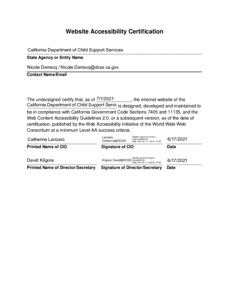 Fillable Online Website Accessibility Certification Fax Email Print - pdfFiller