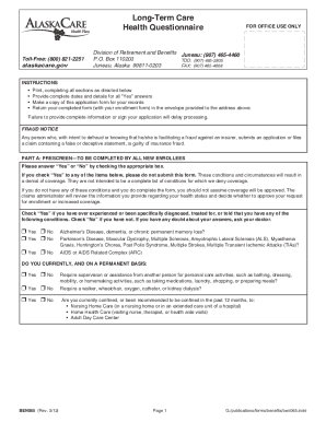 Fillable Online Long-Term Care Health Questionnaire - Retirement and ...