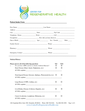 Fillable Online Patient Intake Form - True North Fax Email Print ...