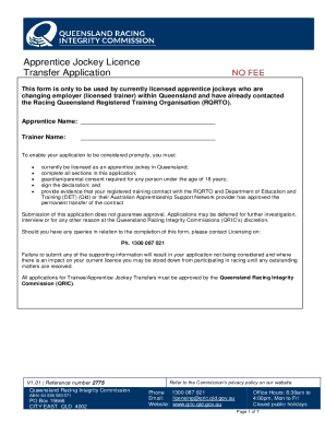 Fillable Online Fillable Online Apprentice Jockey Licence Application ...
