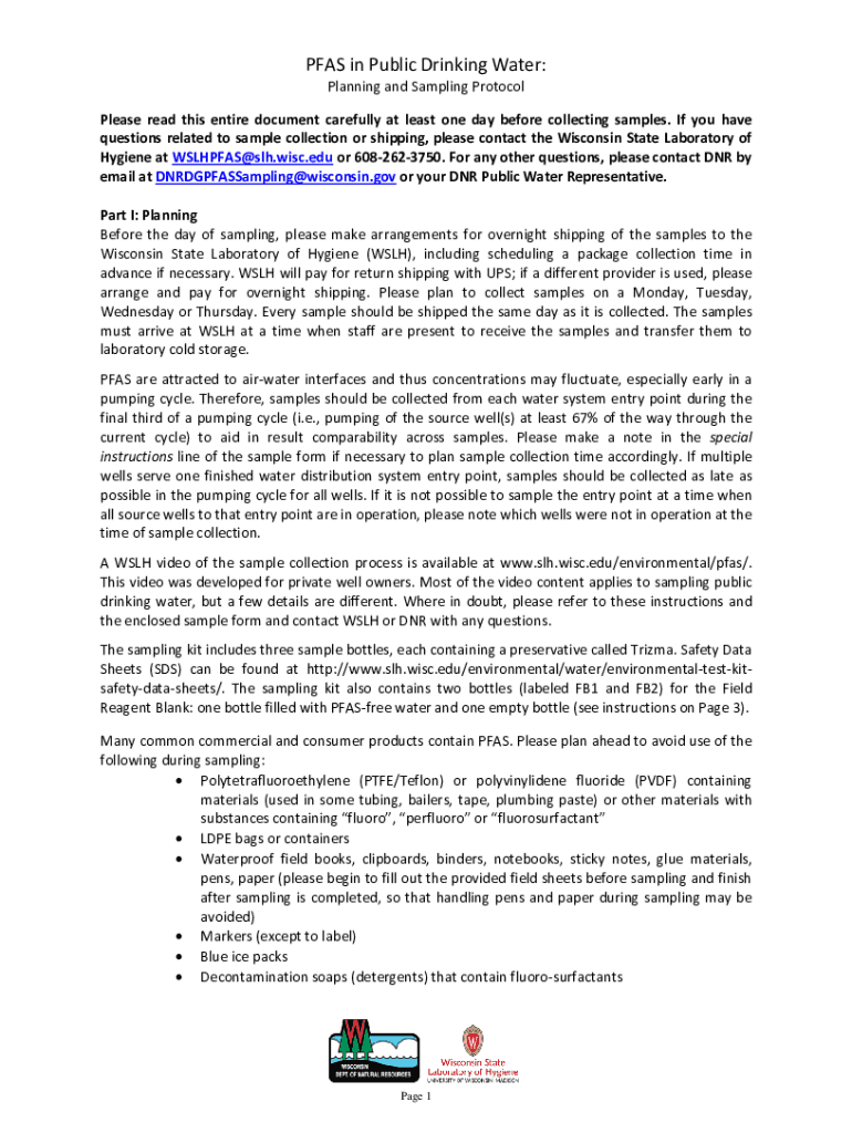 Fillable Online dnr wisconsin Drinking Water Sampling for PFAS. PFAS in ...