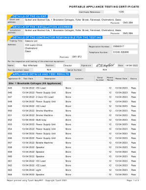 Fillable Online PORTABLE APPLIANCE TESTING CERTIFICATE Fax Email Print ...
