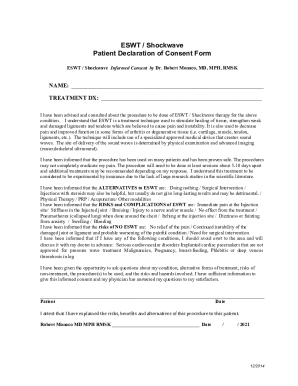 Fillable Online ESWT / Shockwave Patient Declaration of Consent Form ...