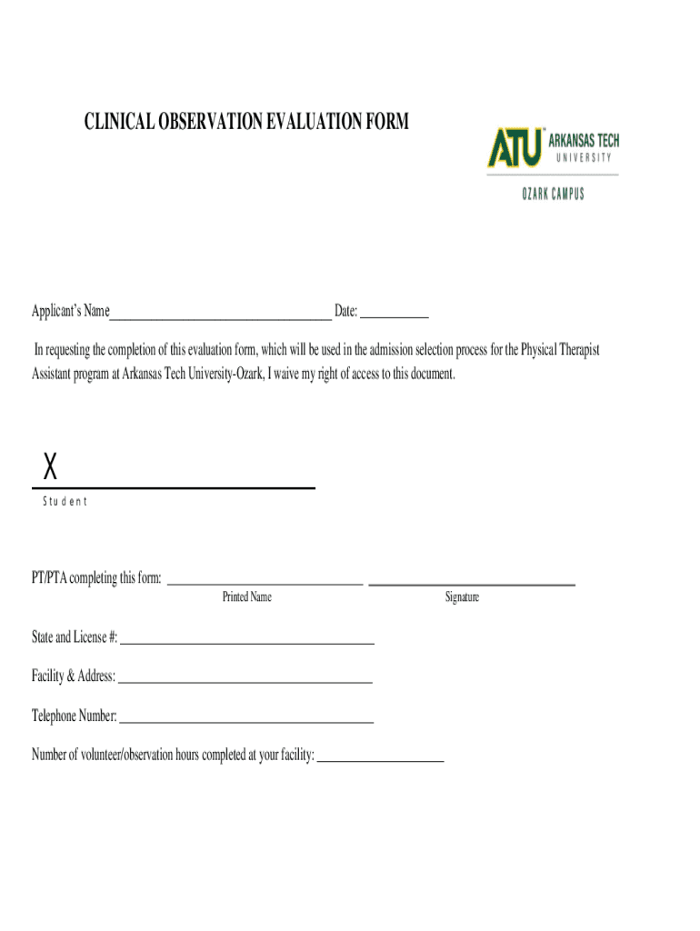 Fillable Online PTA Student Site Evaluation Form (.doc) Fax Email Print ...