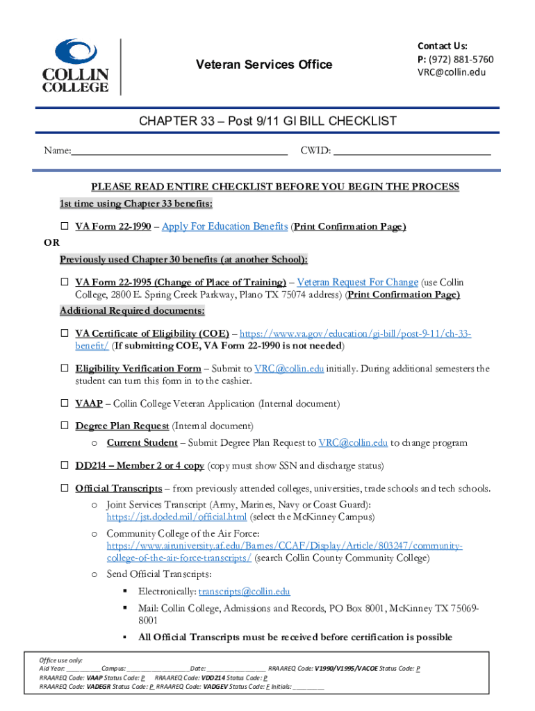 Fillable Online Chapter 33 Eligibility Verification Form Fax Email ...