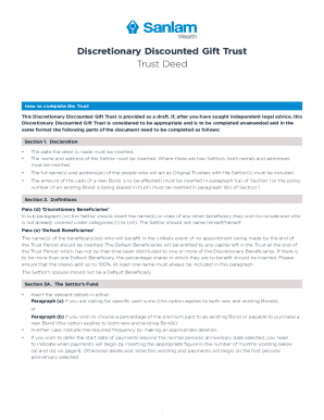 Fillable Online Discretionary Discounted Gift Trust Trust Deed Fax ...