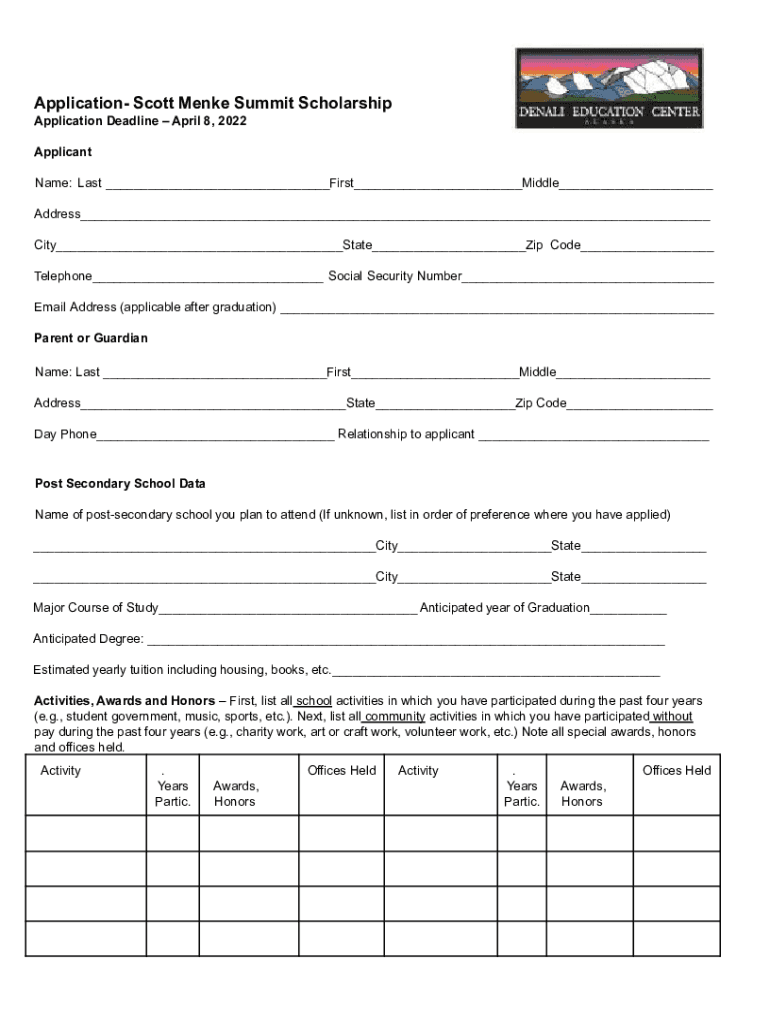 Fillable Online Scott Menke Summit Scholarship Application Guidelines ...