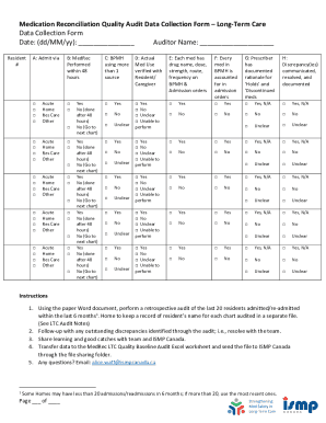 Fillable Online Medication Reconciliation Quality Audit Data Collection ...