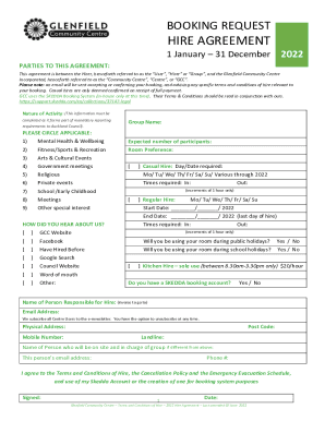 Fillable Online BOOKING REQUEST - HIRE AGREEMENT Fax Email Print ...