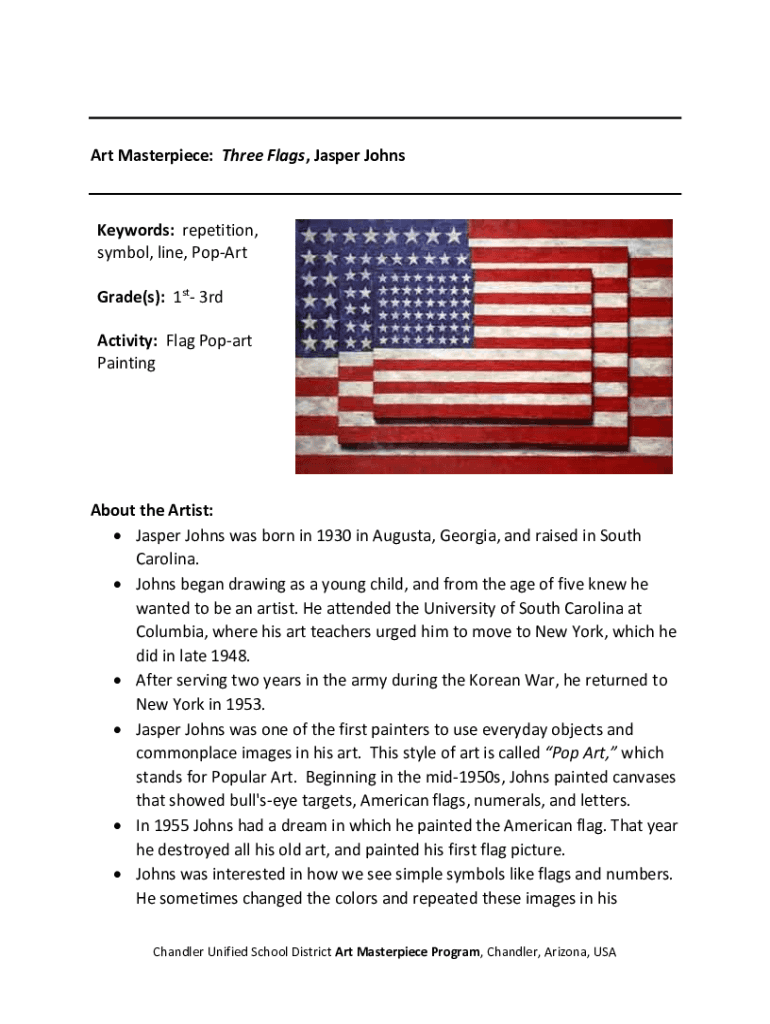 Fillable Online Art Masterpiece: Three Flags, Jasper Johns Keywords ...