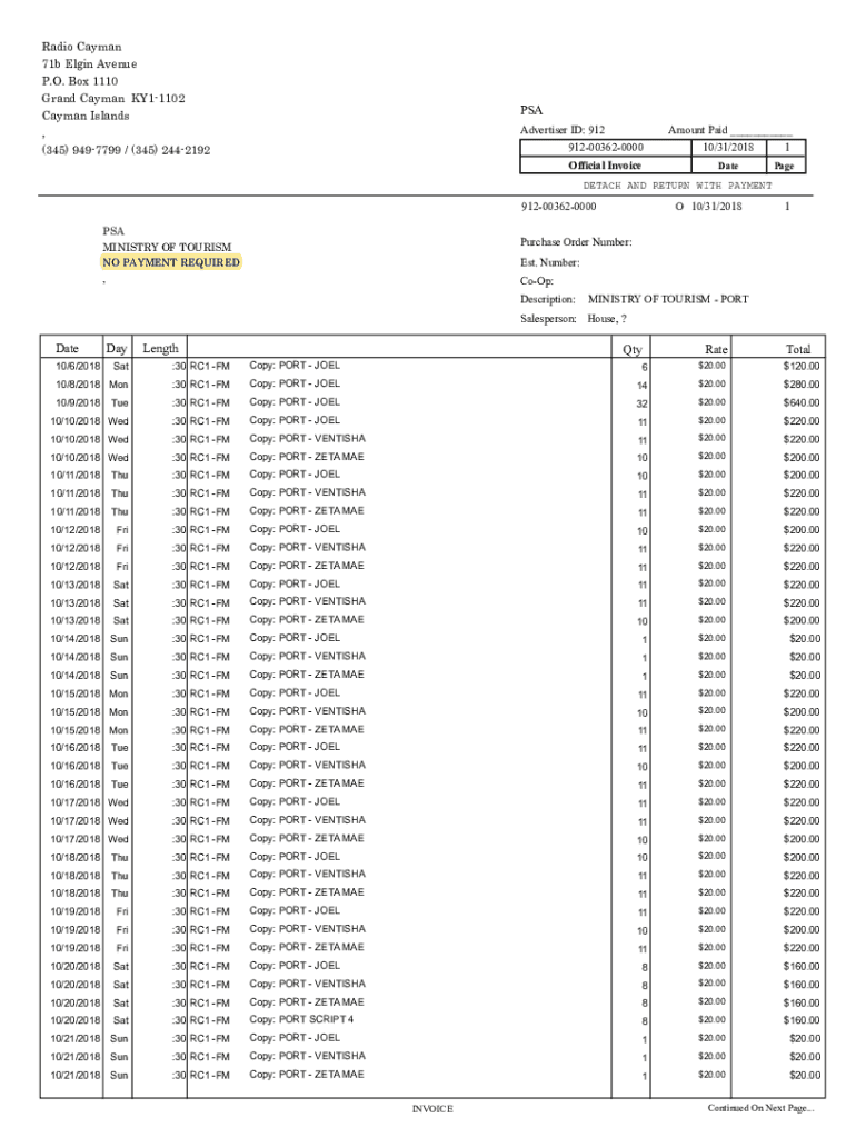 Fillable Online Invoice - Per Spot Detail #1 Fax Email Print - pdfFiller