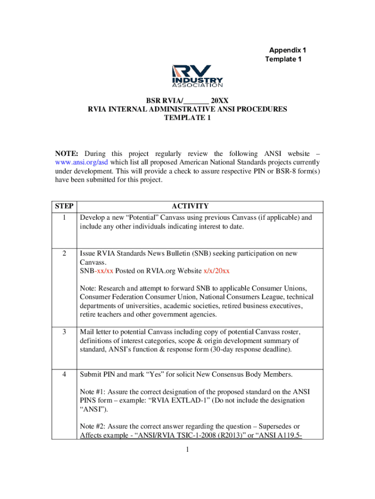 Fillable Online 1 Appendix 1 Template 1 BSR RVIA/ 20XX ... Fax Email ...