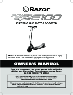 Fillable Online Razor Power Core E90 Light Up Electric Hub Motor ...