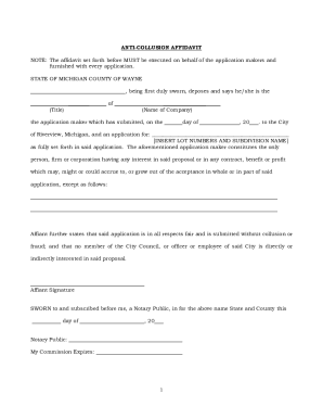 Fillable Online Anti-Collusion Affidavit and Applicant Certificate of ...
