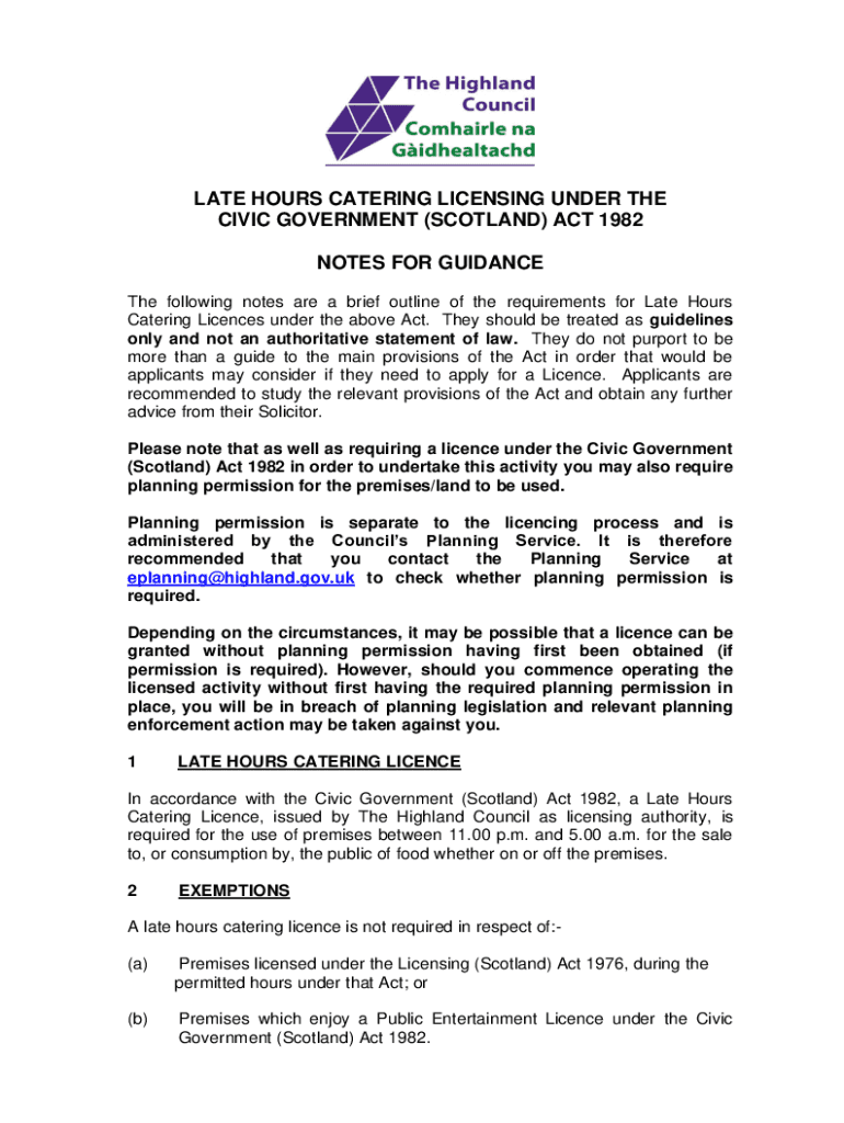 Fillable Online Application for a Late Hours Catering Licence Fax Email ...