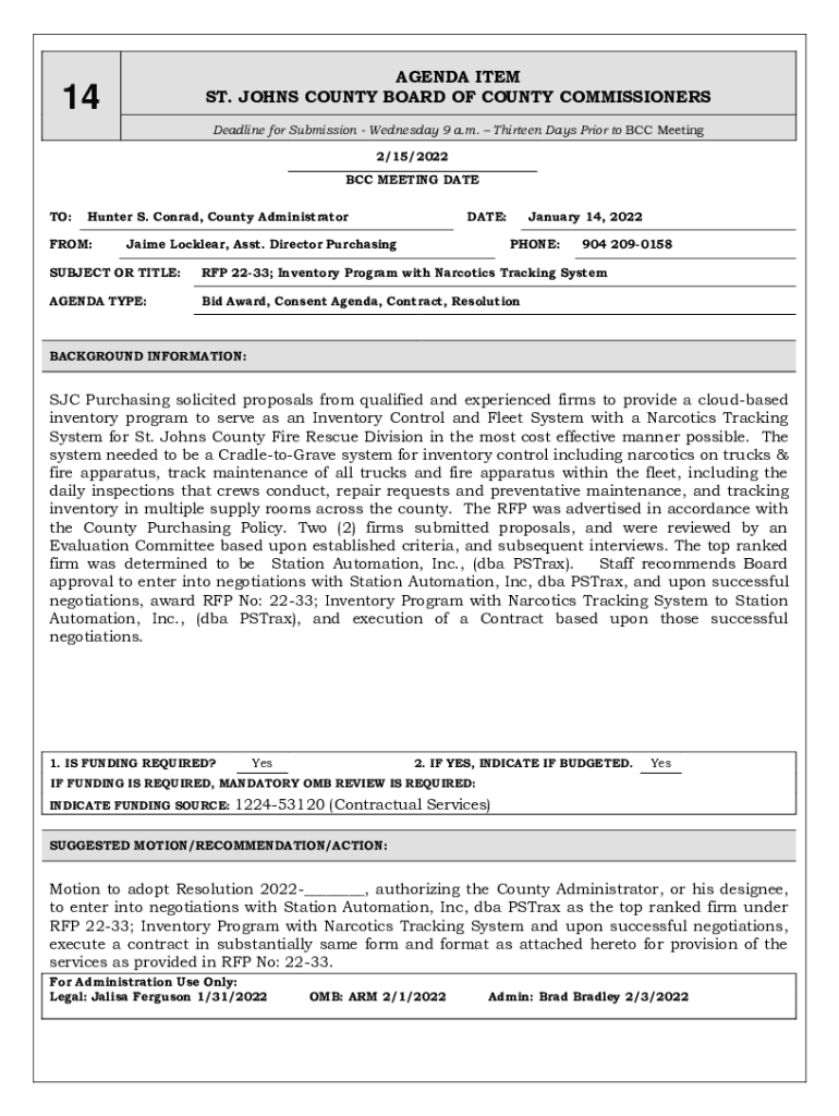 Fillable Online RFP 22-33; Inventory Program with Narcotics Tracking ...