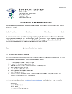 Fillable Online Authorization of Release of Educational Records Fax ...