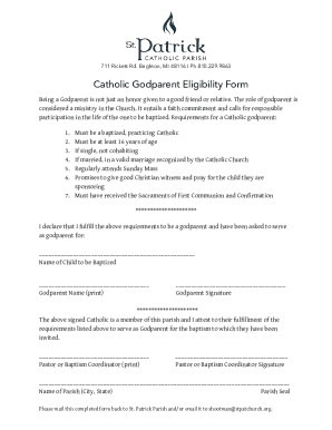 Fillable Online Catholic Godparent Eligibility Form Fax Email Print ...