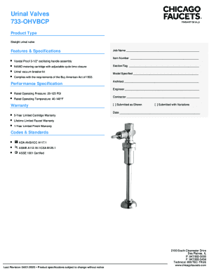 Fillable Online Chicago Faucets 733-OHCP Straight Urinal Valve with ...