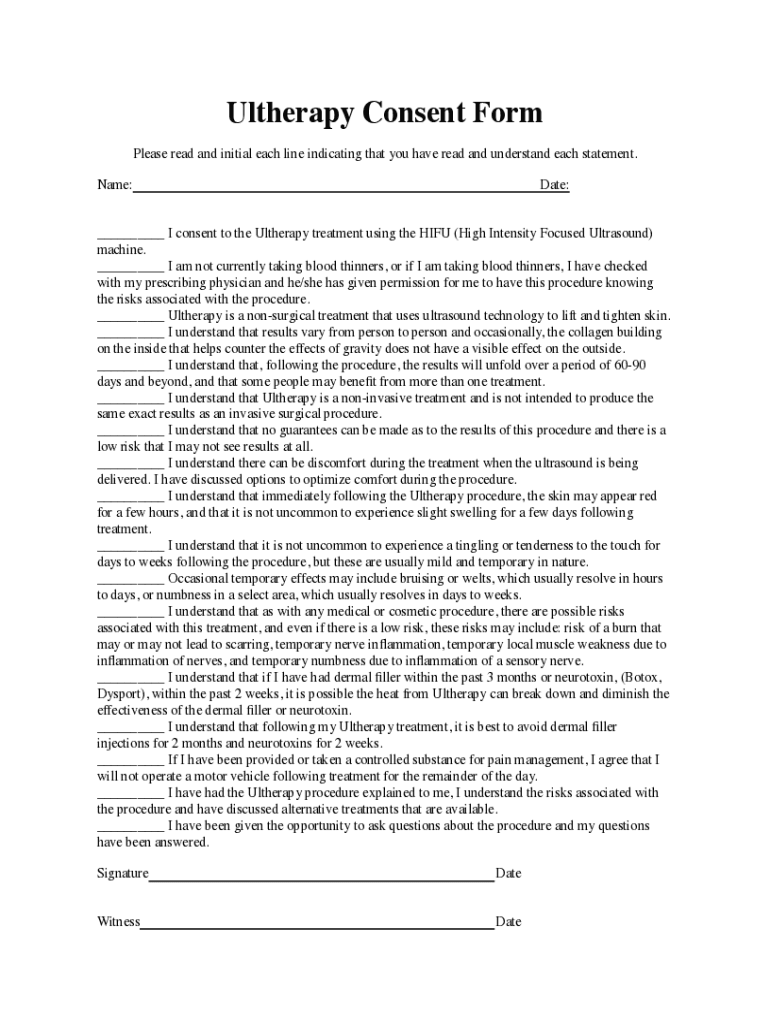 Fillable Online Ultherapy consent form: Fill out & sign online Fax ...