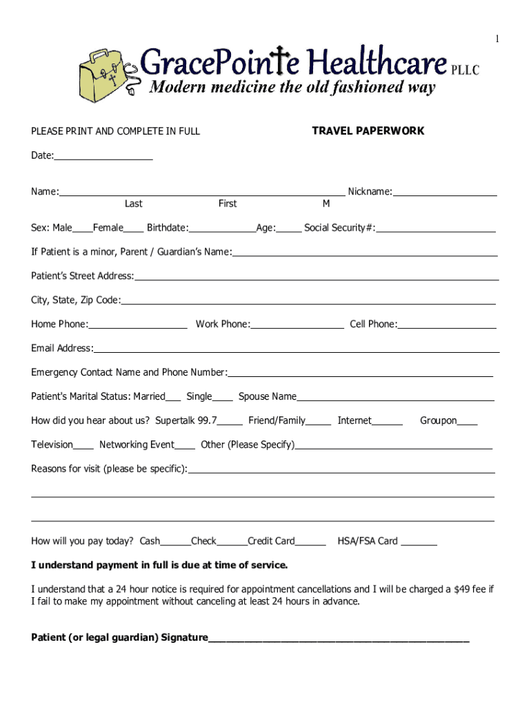 Fillable Online TRAVEL PAPERWORK Fax Email Print - pdfFiller