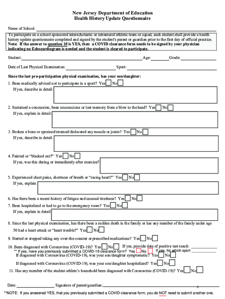 Fillable Online childs pre-participation examination (PPE) for sports ...
