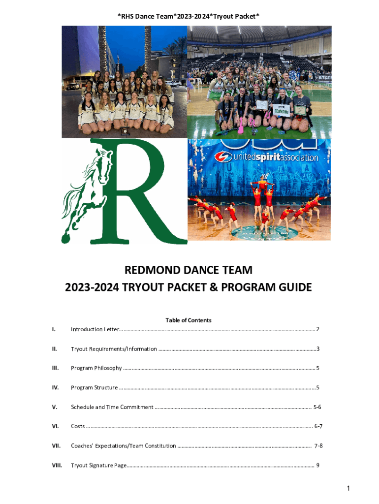 Fillable Online TRYOUT INFO UPDATE! The tryout... - Redmond Dance Team ...