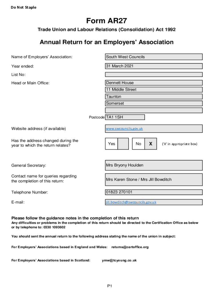 Fillable Online Official list of employers' associations and their ...