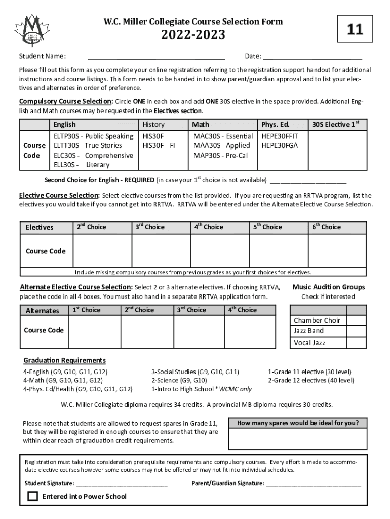 Fillable Online Guidance - W.C. Miller Collegiate - Border Land School ...