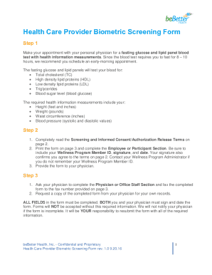 Fillable Online Physician Fax Biometric Screening Form Fax Email Print ...