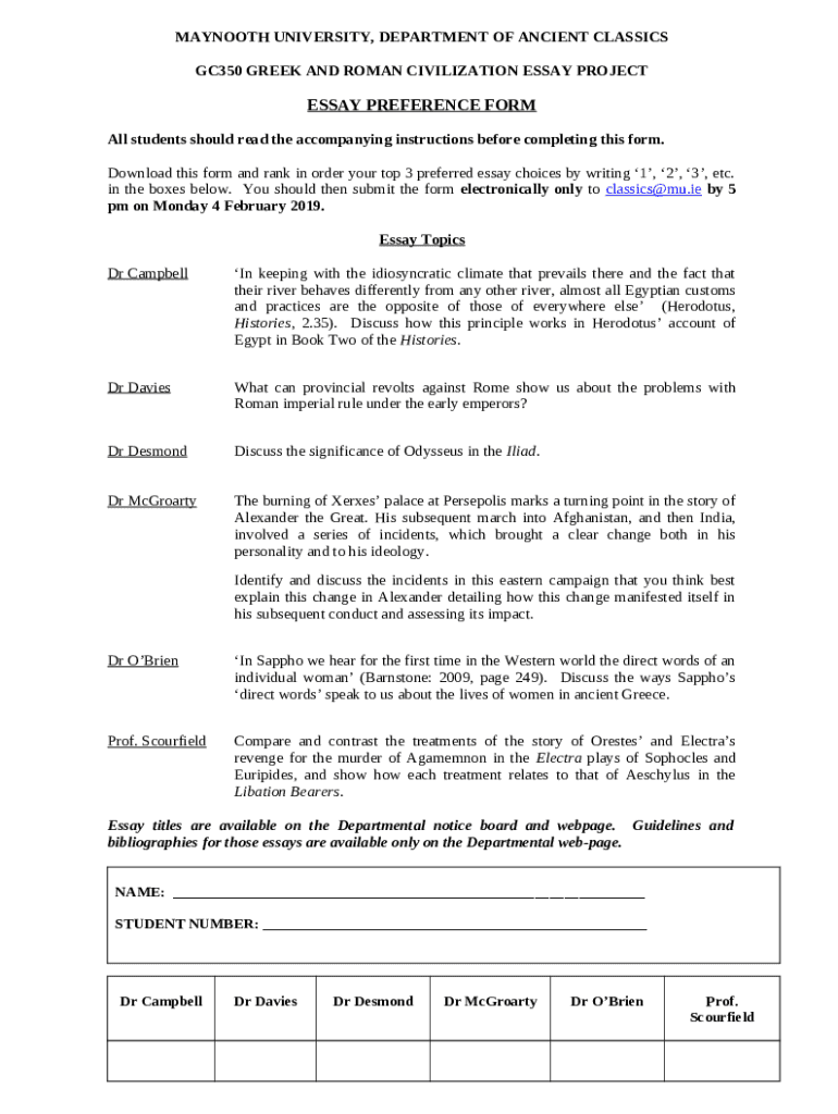 ESSAY PREFERENCE Doc Template | pdfFiller