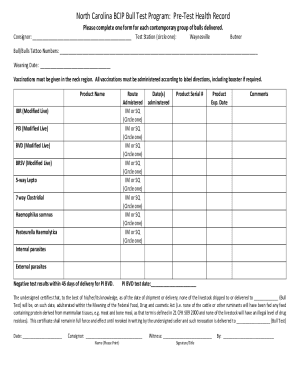 Fillable Online NORTH CAROLINA BCIP BULL TEST HEALTH FORM ... Fax Email ...