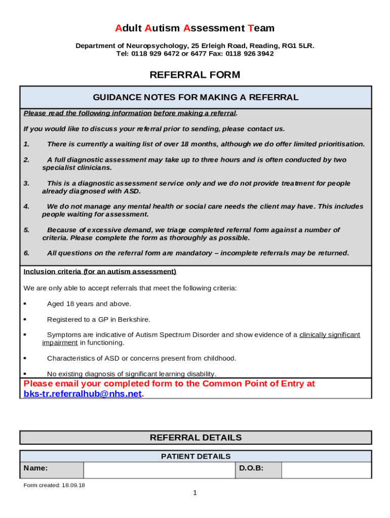 Berkshire Adult Autism Support Service referral for ... Doc Template ...