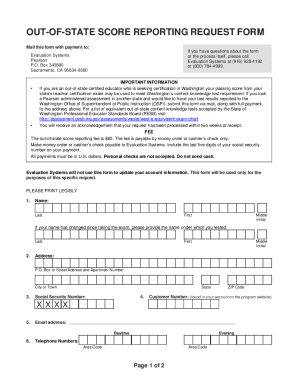Fillable Online Out-of-State Score Reporting Request Form Fax Email ...