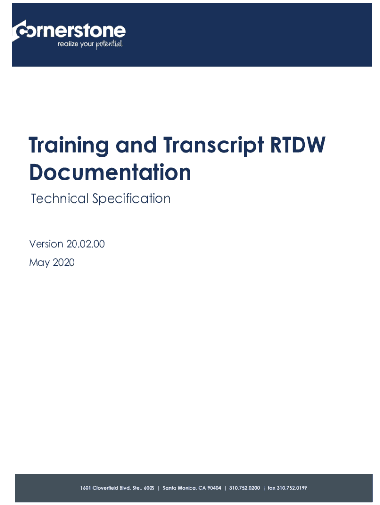 Fillable Online Training and Transcript RTDW Documentation. Technical ...