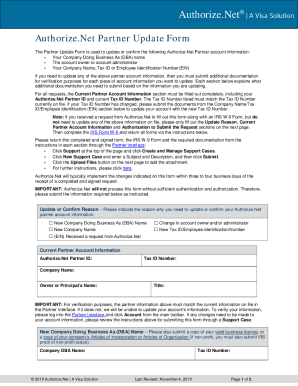Fillable Online Authorize.Net Partner Update Form Fax Email Print ...