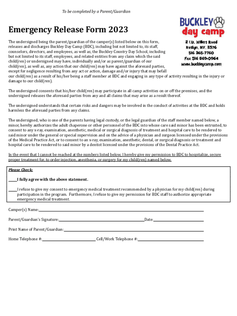 Fillable Online 2023 Emergency Release Form Updated.docx Fax Email ...