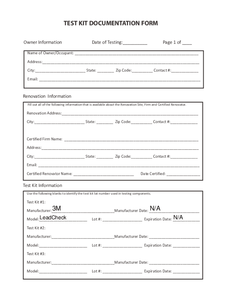 Fillable Online Test Kit Documentation - Sample Form Fax Email Print ...