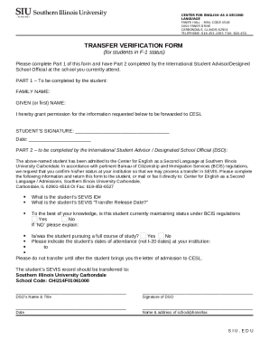 F-1 Student Transfer Verification - Milton - cesl siu Doc Template | pdfFiller