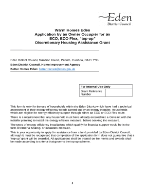 Warm Homes Eden. Application by an Owner Occupier for an ECO, ECO Flex ...