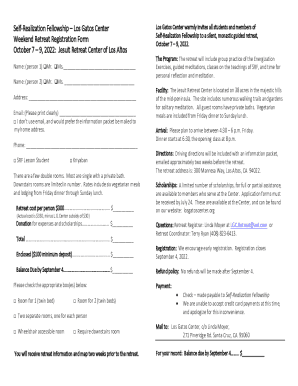 Fillable Online Los Gatos Center Weekend Retreat Registration Form ...