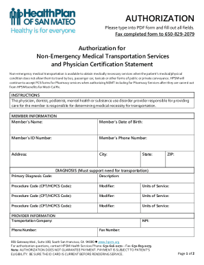 Fillable Online Authorization Request for Non-Emergency Transportation ...