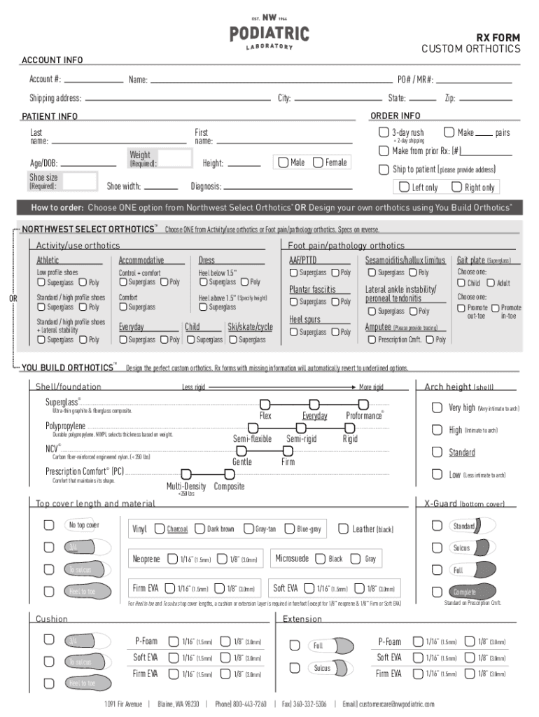 Fillable Online RX Forms - Fiber Orthotics Fax Email Print - pdfFiller