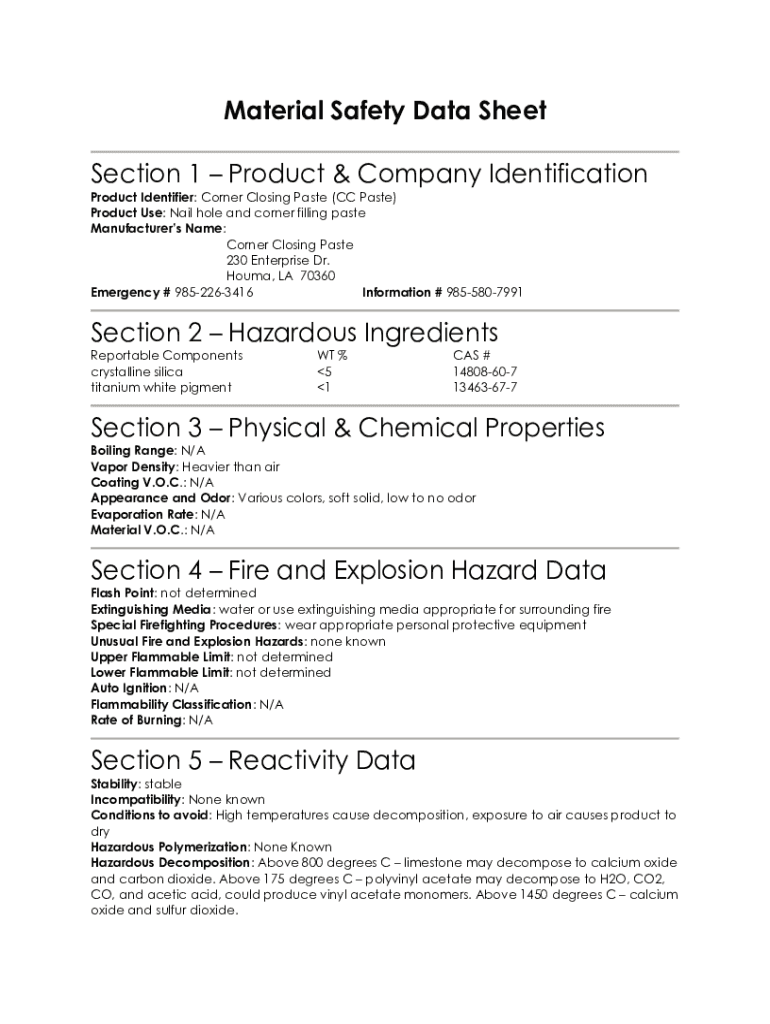 Fillable Online Hazardous Ingredients Section 3 Fax Email Print - pdfFiller