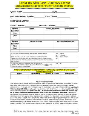 Fillable Online Christ the King Early Childhood Center - Christ the ...